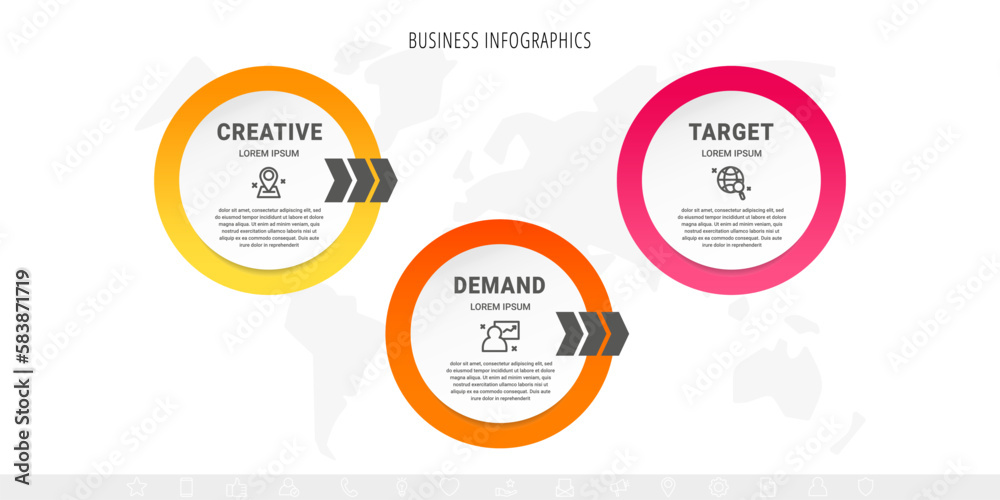 Business vector infographics with three circles and arrows. Timeline ...