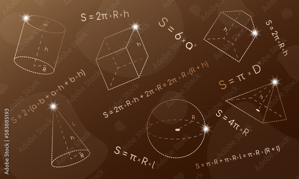 Mathematical background with formulas and geometric shapes for various ...