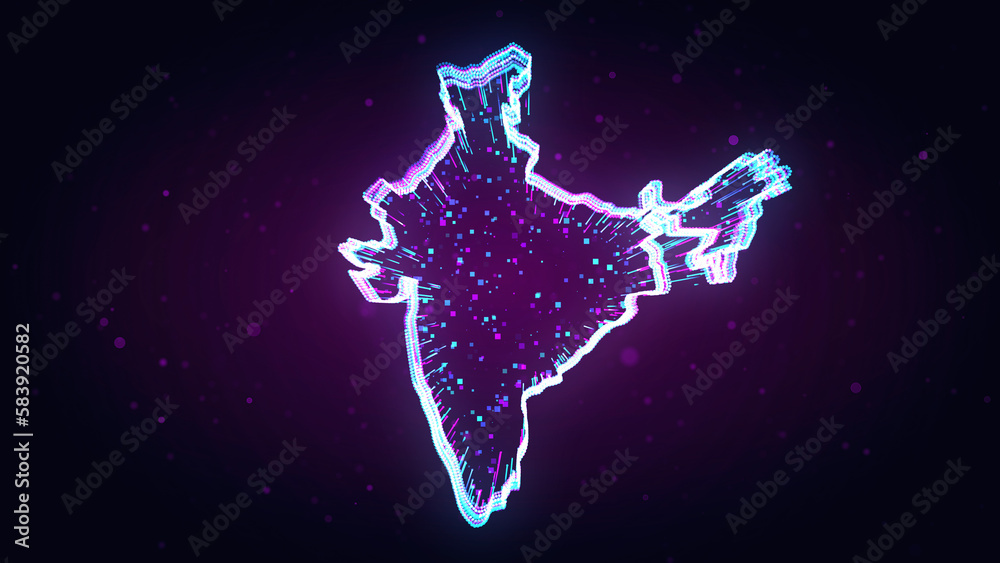 Purple Blue Shiny India Map 3d Lines Effect With Square Dots Particles ...