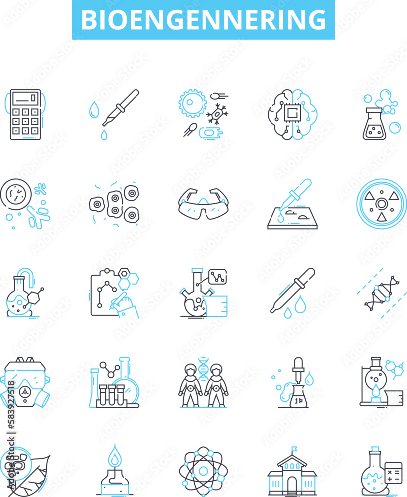 Bioengennering vector line icons set. bioengineering, genetics ...