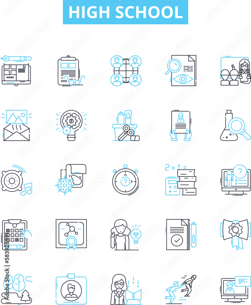 High school vector line icons set. High school, Education, Adolescence ...