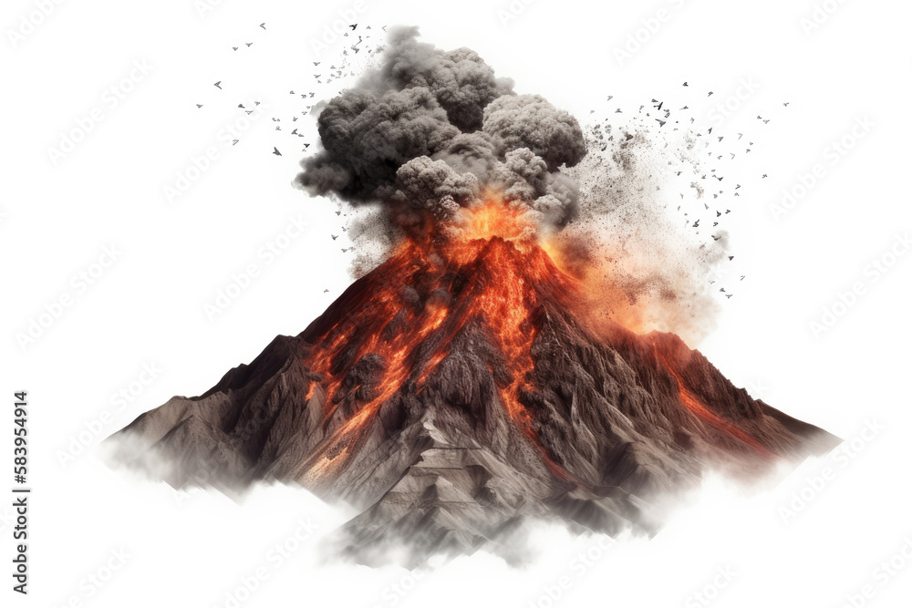 Volcanic Mountain In Eruption, transparent background. Generative AI ...