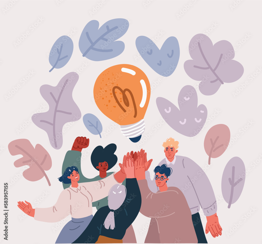 Vector illustration of Team brainstorming. Success managers team ...