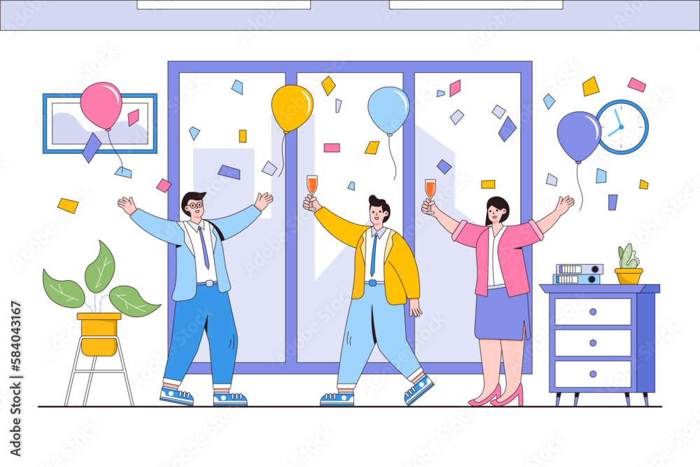 Office party concept. Employees celebrating together and drinking ...