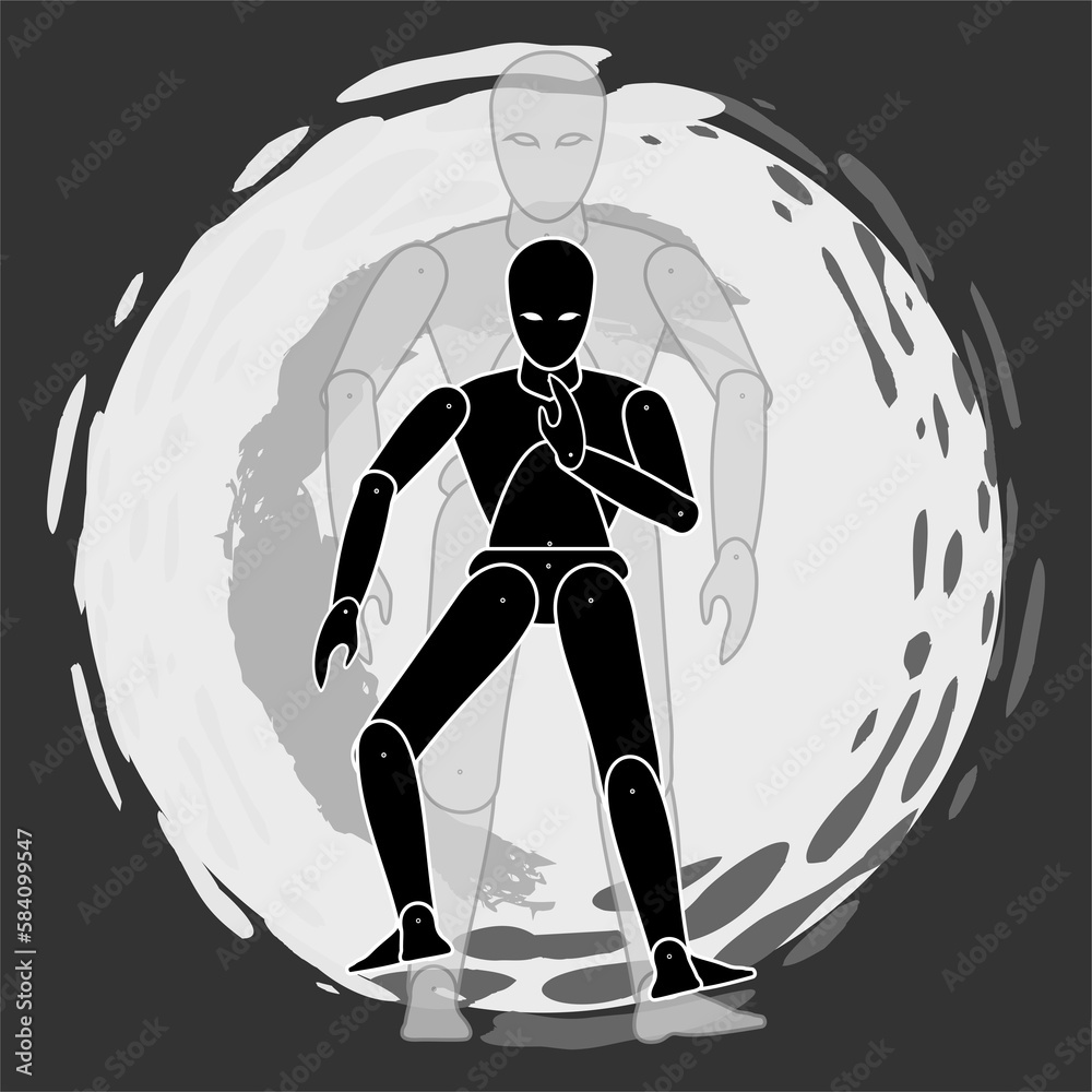 Action figures of human torsos with various styles of fighting moves ...