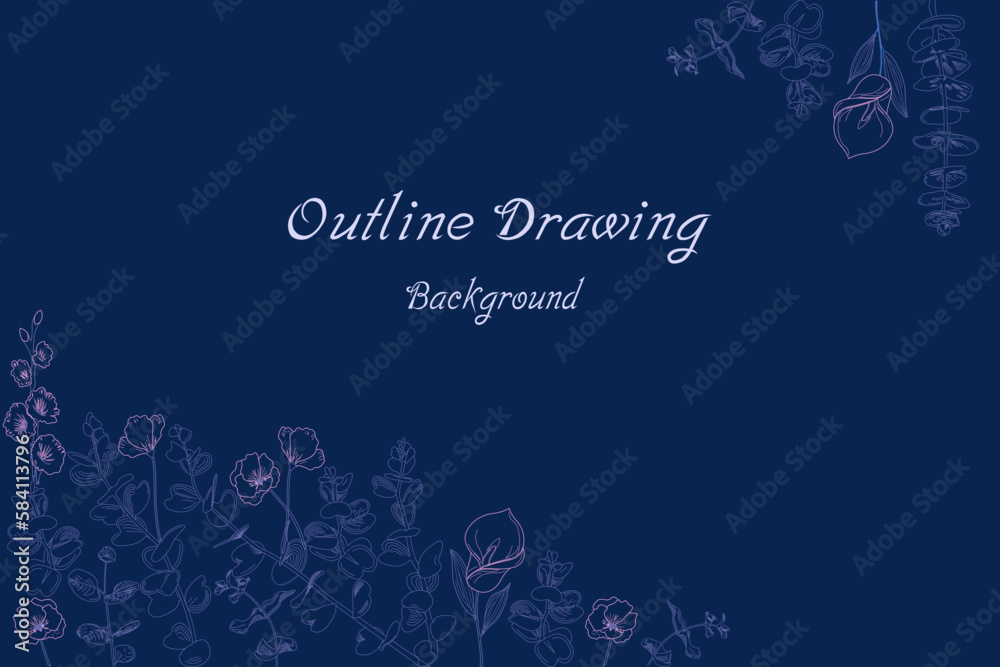 Abstract leaf and flower outline drawing background with Eucalyptus ...
