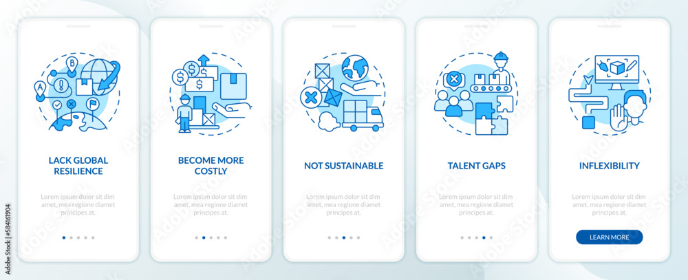 Vulnerabilities In Supply Chain Blue Onboarding Mobile App Screen Walkthrough 5 Steps Editable