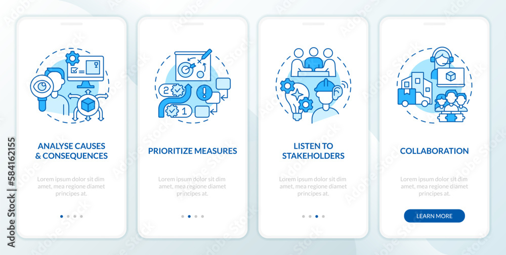 Supply Chain Disruptions Blue Onboarding Mobile App Screen Logistics Walkthrough 4 Steps