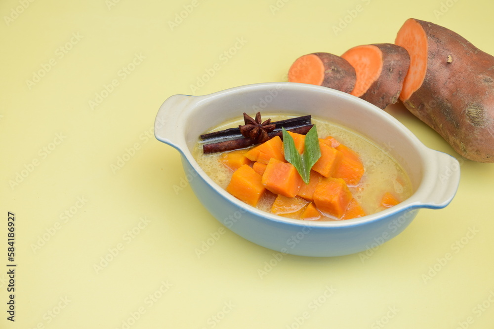 Kolak Ubi, Indonesian dessert. Sweet potato cooked with coconut milk ...