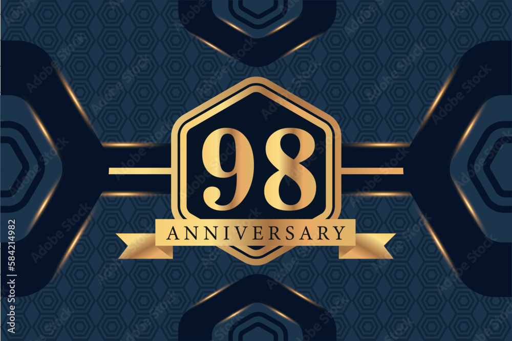 98th year anniversary celebration luxury golden logo vector design with ...