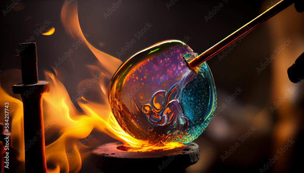 Glass blower forming beautiful piece of glass. A glass crafter is ...