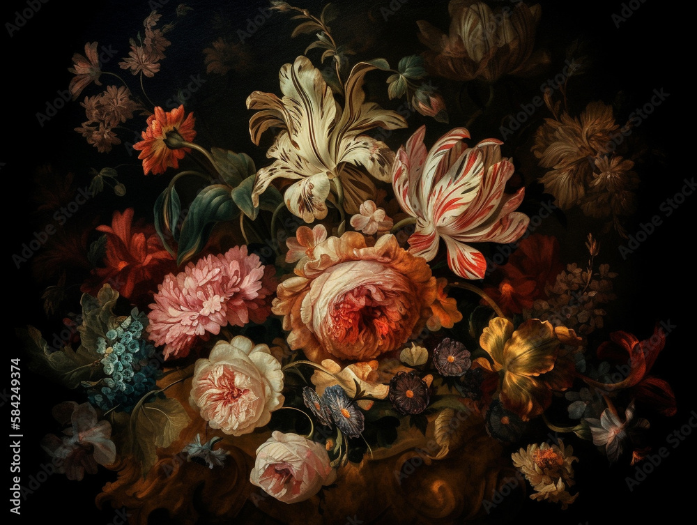 Baroque art style blossom high quality A floral wallpaper with a floral ...