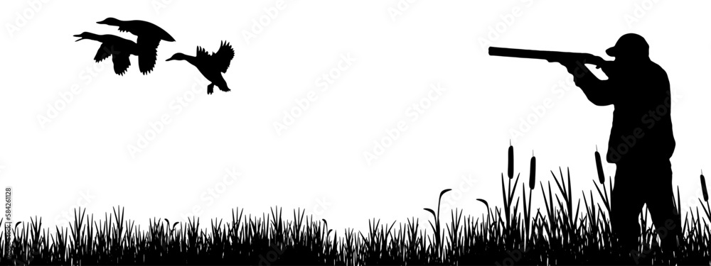 Wildlife Duck hunting animals, hunt landscape panorama vector ...