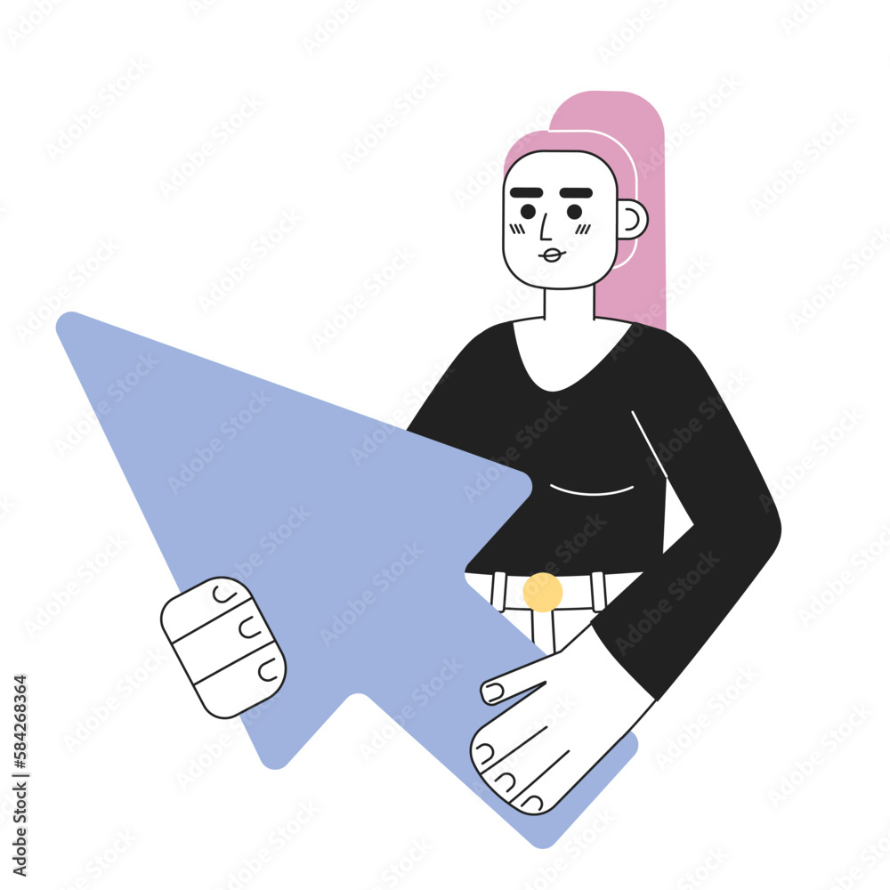 Female user with arrow cursor line concept vector spot illustration ...