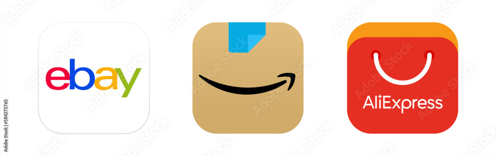 Amazon, ebay, aliexpress. - Collection of popular online shoping logo ...