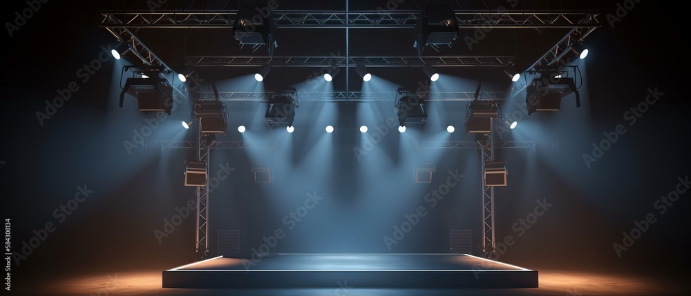 Stage for performances with lighting. The stage is set up with ...