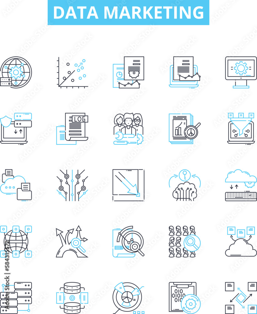 Data marketing vector line icons set. Data, Marketing, Analytics, Automation, Email, Social ...