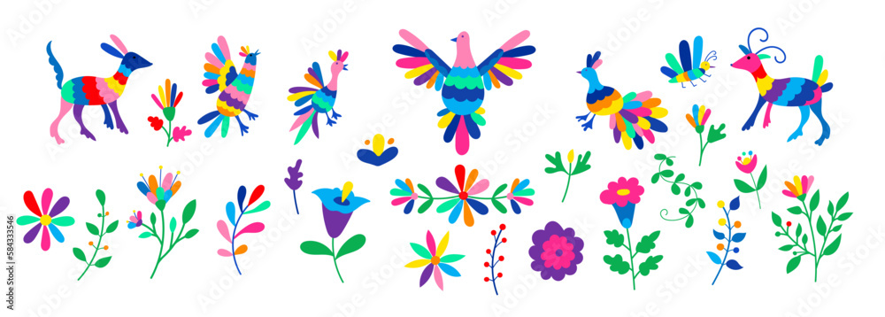 Mexican otomi embrodery ornament. Colorful Mexican Traditional Textile ...