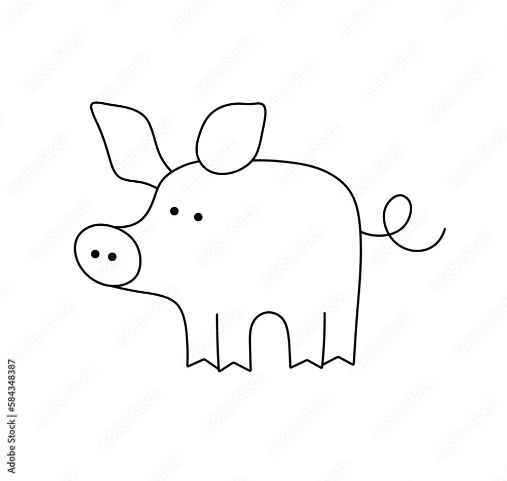 Vector isolated one single cute cartoon funny pig piglet colorless ...