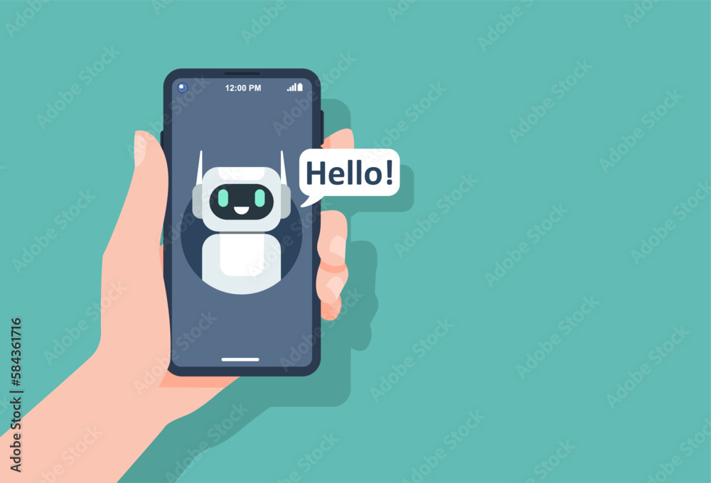 Chatbot application on a smartphone. Artificial intelligence says hello ...