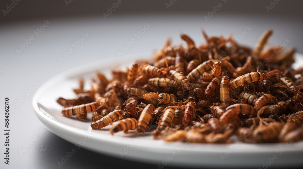 Stock-Illustration „eat some bugs. a bowl of flour with mealworm larvae ...