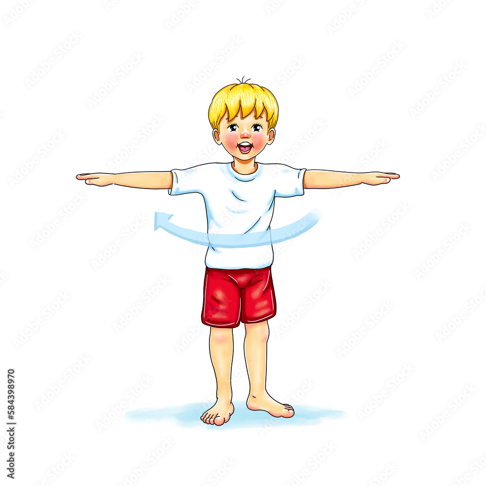Ilustrace Kids Yoga - Joga für Kinder, Asana Drehung, Freizeit, Hobby ...