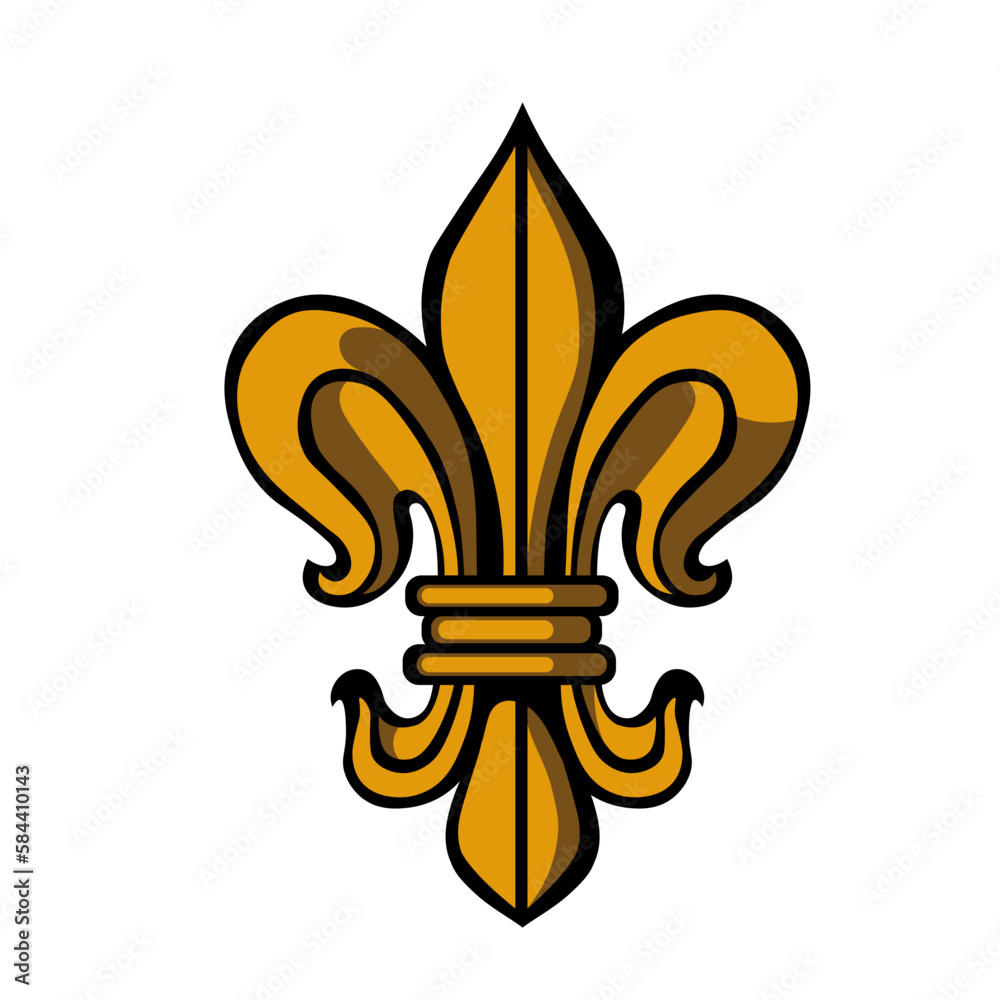 Heraldic golden lily. Symbol, sign, icon, silhouette, tattoo. Isolated ...