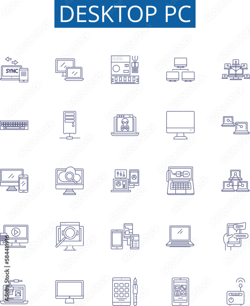 Desktop Pc Line Icons Signs Set Design Collection Of Computer Desktop Pc Desktop Pc
