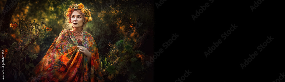 Shaman, goddess of Earth and Motherhood, copy space, deep connection to ...