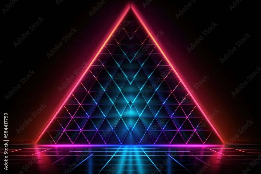 Triangular shape illustration and neon lights, retro colors, vaporwave ...