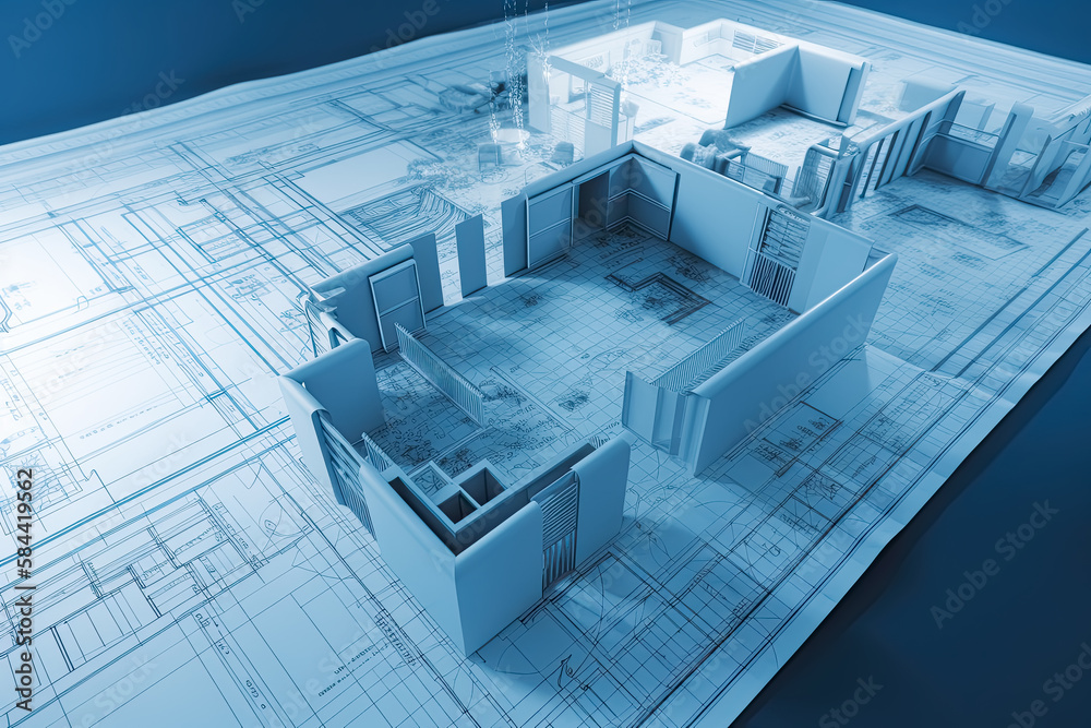 Blueprint for construction project rendered concept. - Generative Ai ...