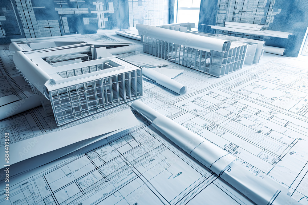 Blueprint for construction project rendered concept. - Generative Ai ...