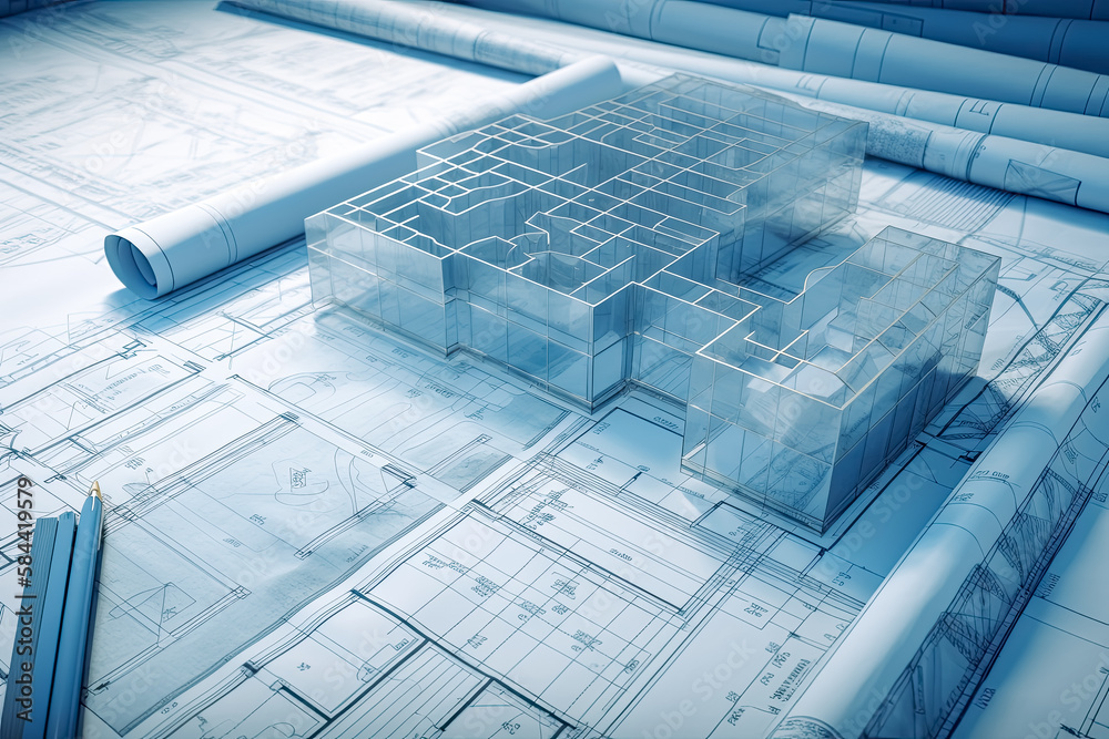 Blueprint for construction project rendered concept. - Generative Ai ...