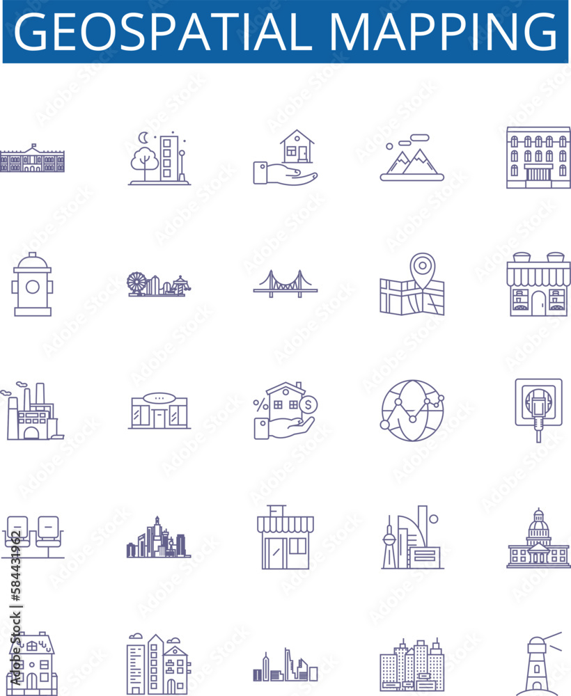 เวกเตอร์ Stock Geospatial Mapping Line Icons Signs Set Design Collection Of Geomapping