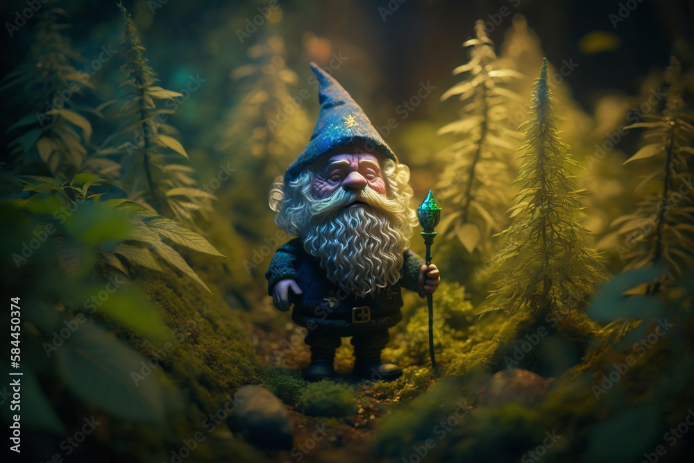 Ilustración de Stock Marijuana dwarf in a magical forest with cannabis ...