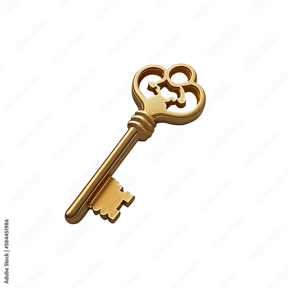 Golden key isolated on white, transparent background, PNG, generative ...