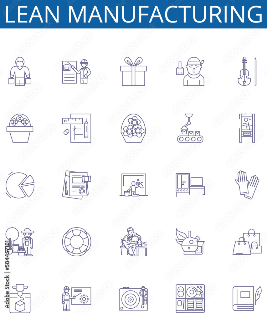 Lean manufacturing line icons signs set. Design collection of Six Sigma ...