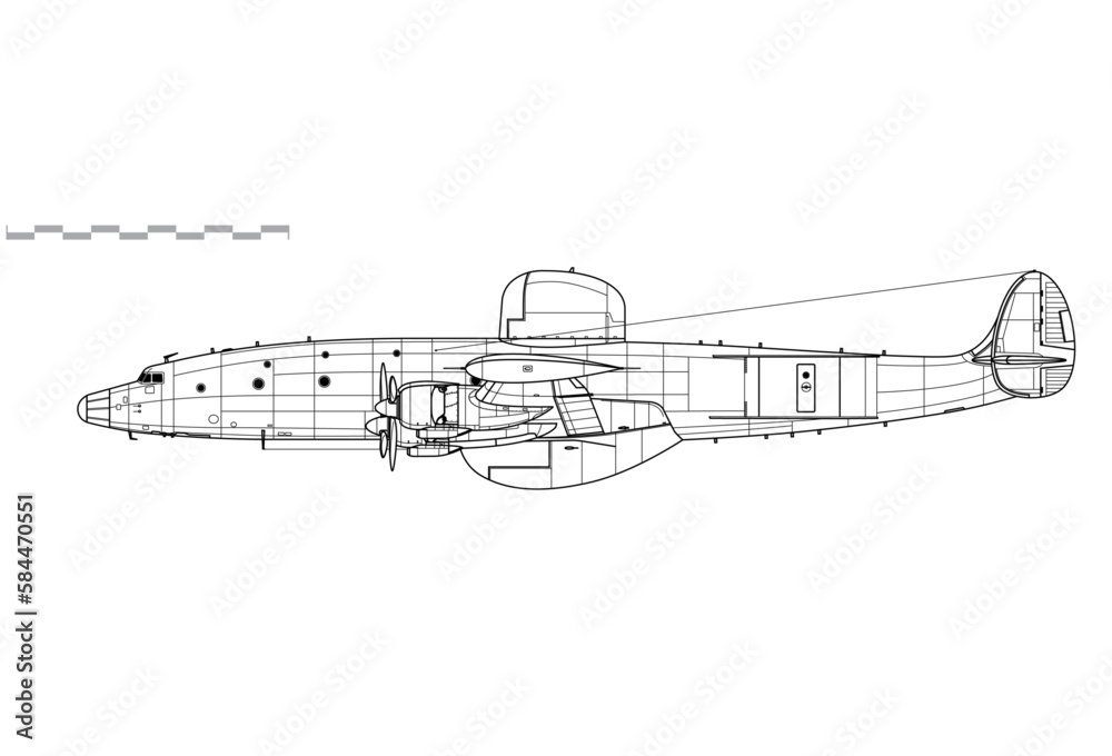 Lockheed EC-121 Warning Star. Vector drawing of airborne early warning ...