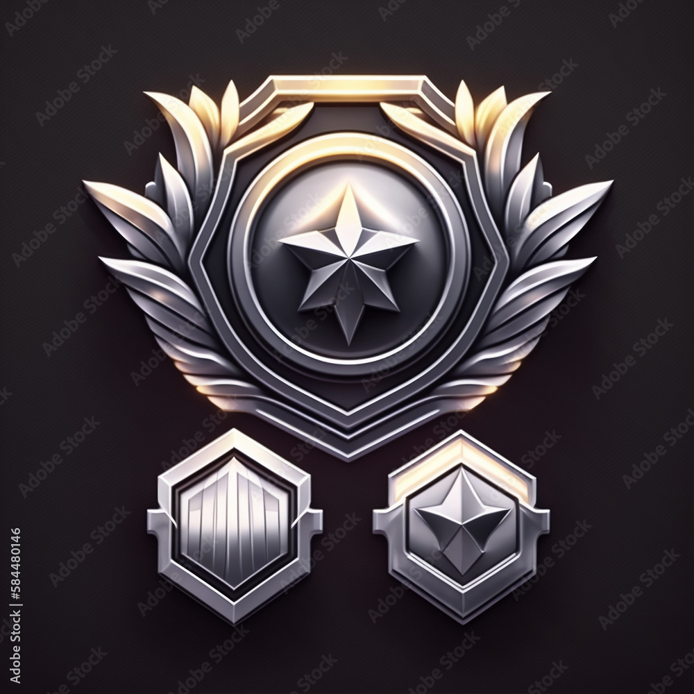 3d badge render, medal of honor, diamond medal, bronze medal, silver ...