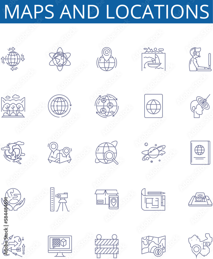 Maps and locations line icons signs set. Design collection of Maps ...