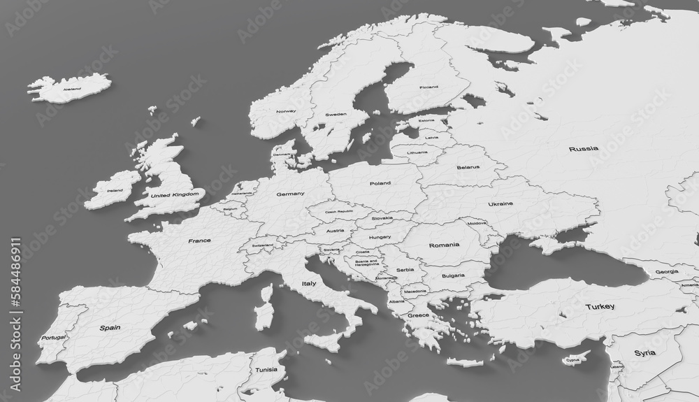 3d map of Europe with borders on the gray background. Political map of ...