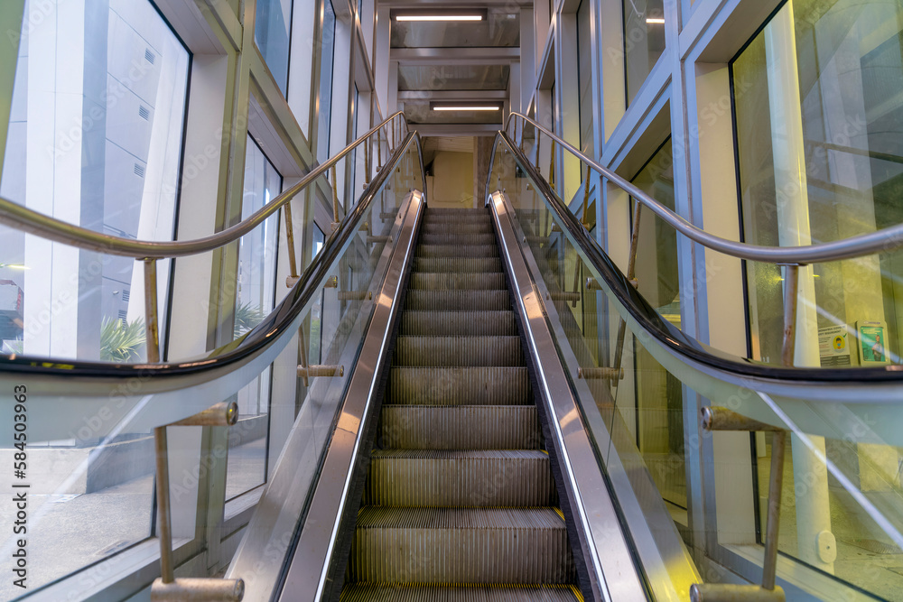 MIAMI, FLORIDA - CIRCA JULY, 2022: Perspective view of escalator at the ...