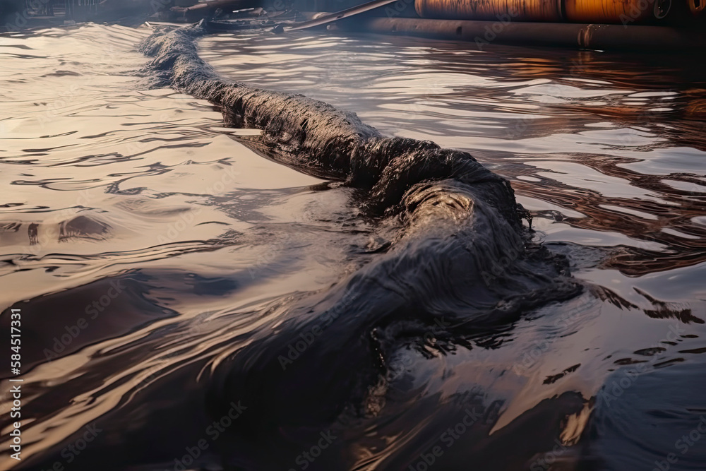 Oil leak from Ship , Oil spill pollution polluted water surface water ...
