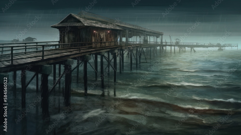 Creepy and Spooky Abandoned Pier, Waterfront Background, Concept Art ...