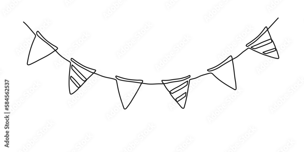Continuous one line drawing garland. Hand drawn buntings on white or ...