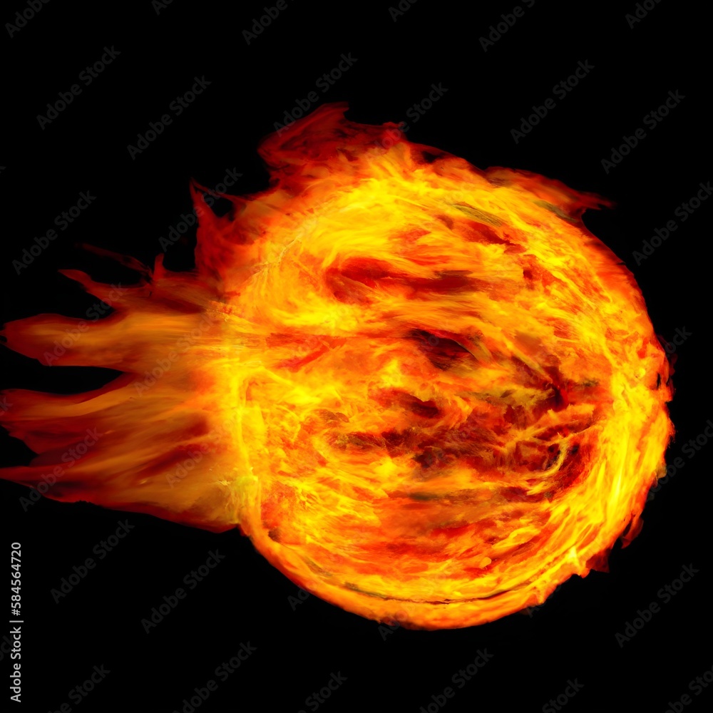 ball of fire on black background. glowing magma sphere. fireball. large ...