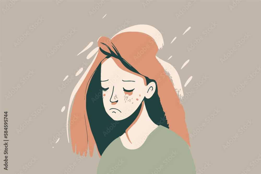 Sad girl. Woman crying. Vector art of depressed person. Hand drawn ...