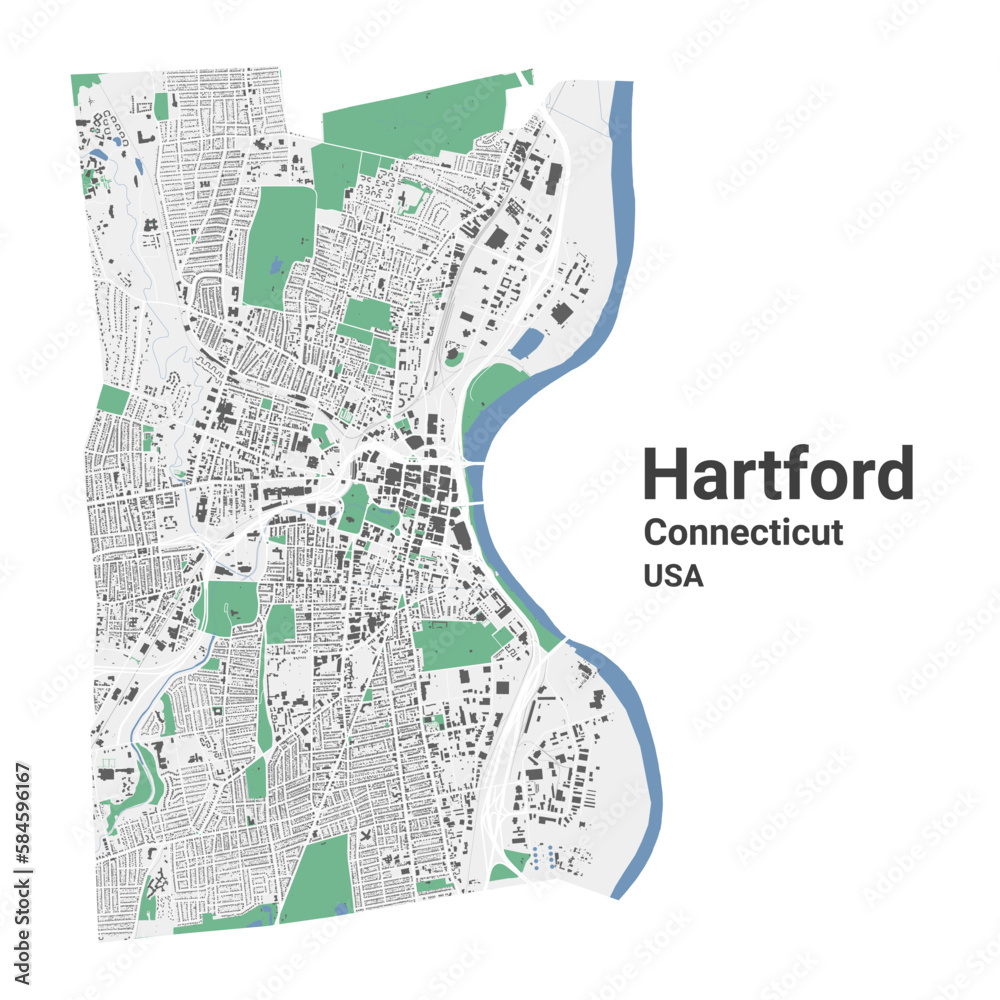 Hartford map, capital city of the USA state of Connecticut. Municipal ...