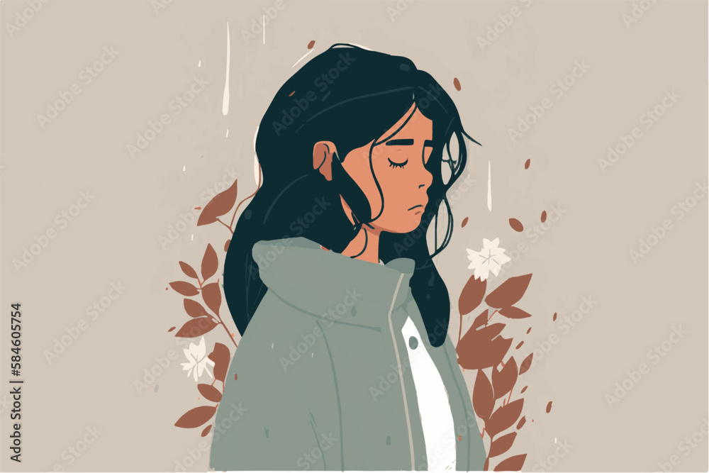 Sad girl. Woman crying. Vector art of depressed person. Hand drawn ...