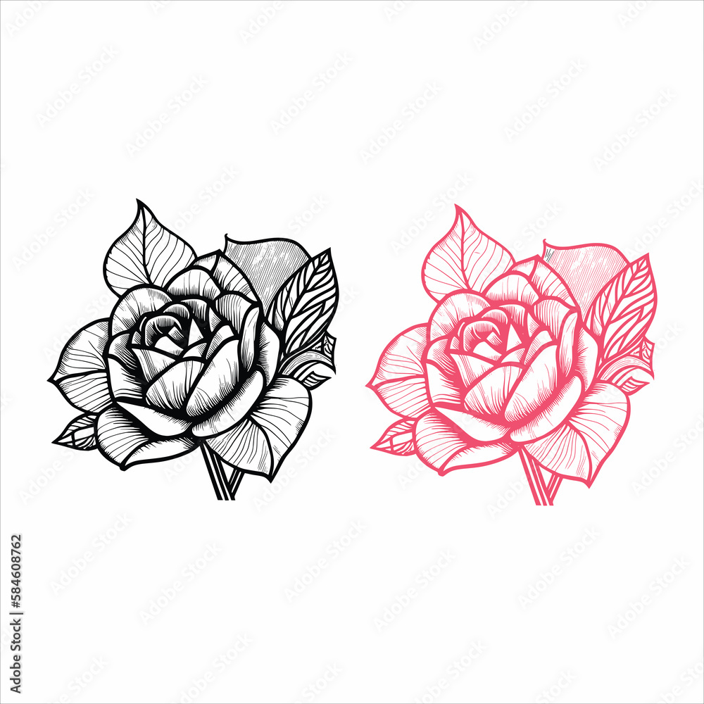 Two Nice Roses Vector artwork coloring page, coloring book, leaves ...